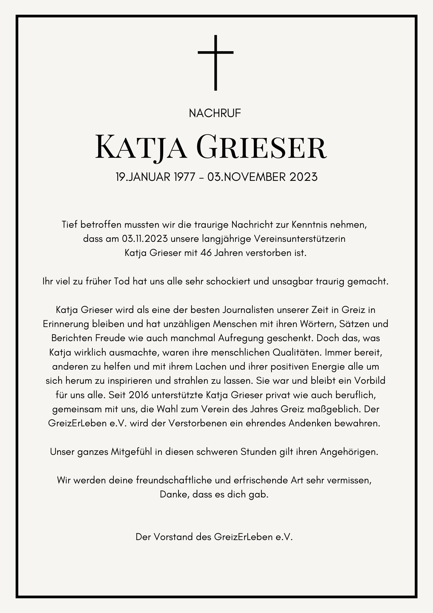 Wir trauern um Katja Grieser – GreizErLeben e. V.